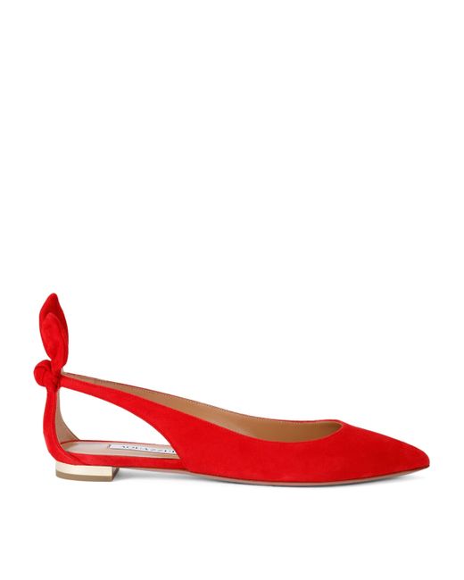 Aquazzura Suede Bow Tie Ballet Flats in Red | Lyst