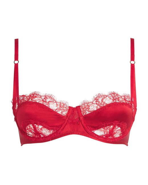 Kiki de Montparnasse Stretch-Silk Lace-Insert Balconette Bra in Red ...