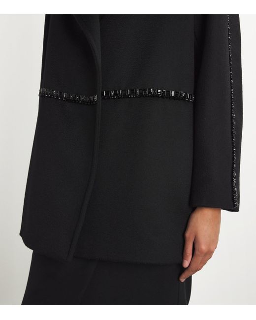 Max Mara Camel Hair Embellished Coat in Black | Lyst