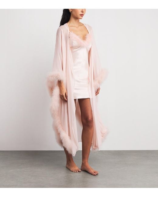 Gilda & Pearl Silk Feather-Trim Taylor Slip Dress in Pink | Lyst
