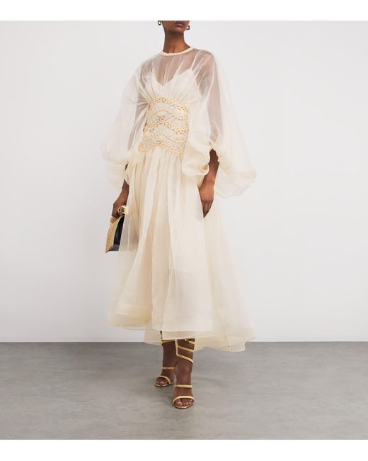Zimmermann Silk Macrame Maxi Dress in Natural | Lyst