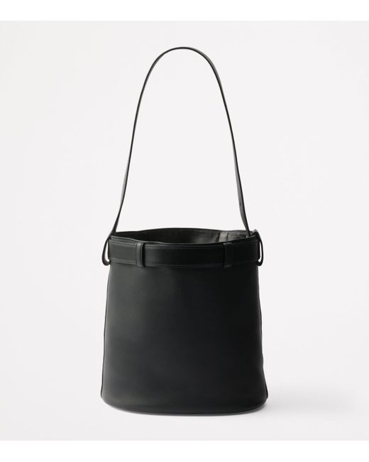 Leather bucket bag with buckle store