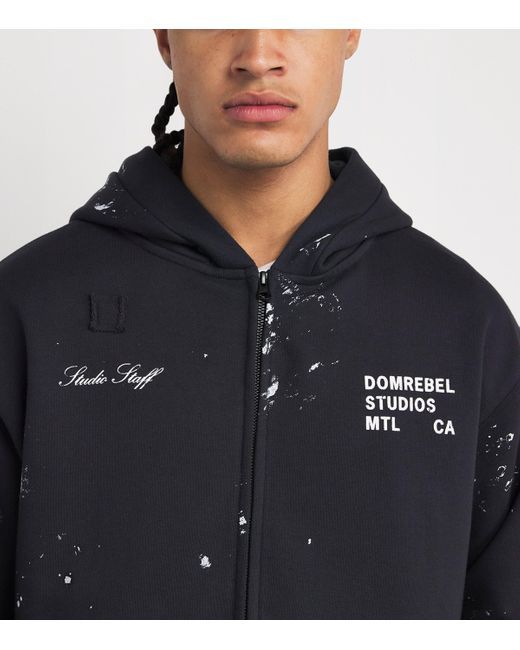 DOMREBEL Cotton Paint-Splatter Staff Zip-Up Hoodie in Black for Men ...