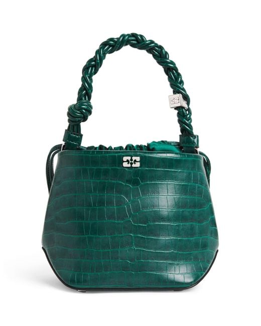 Ganni Croc-Embossed Leather Bou Bucket Bag in Green | Lyst
