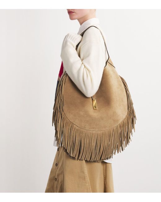 Polo Ralph Lauren Large Suede Polo Id Shoulder Bag in Natural | Lyst