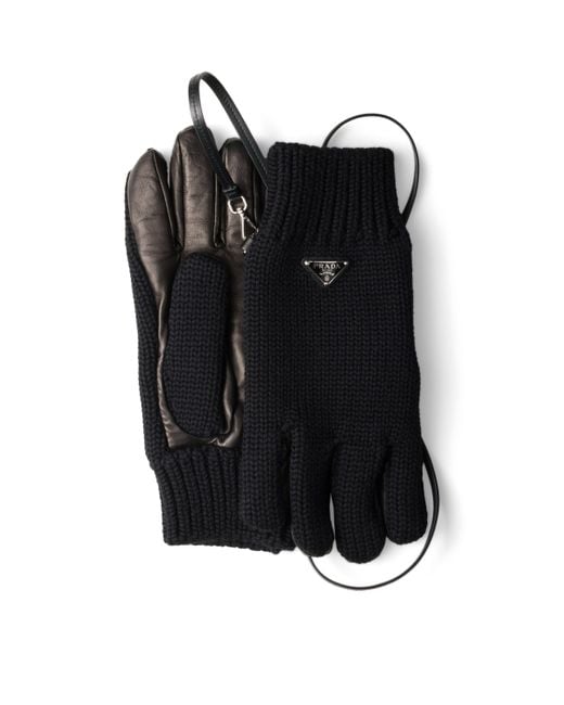 Prada Virgin Wool Nappa Leather-Trimmed Gloves in Black for Men | Lyst UK