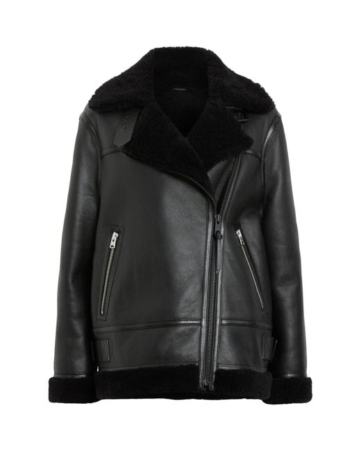 AllSaints Leather-Shearling Sola Jacket in Black | Lyst