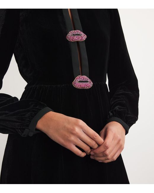 Saloni Velvet Embellished Camille Bows Midi Dress in Black | Lyst