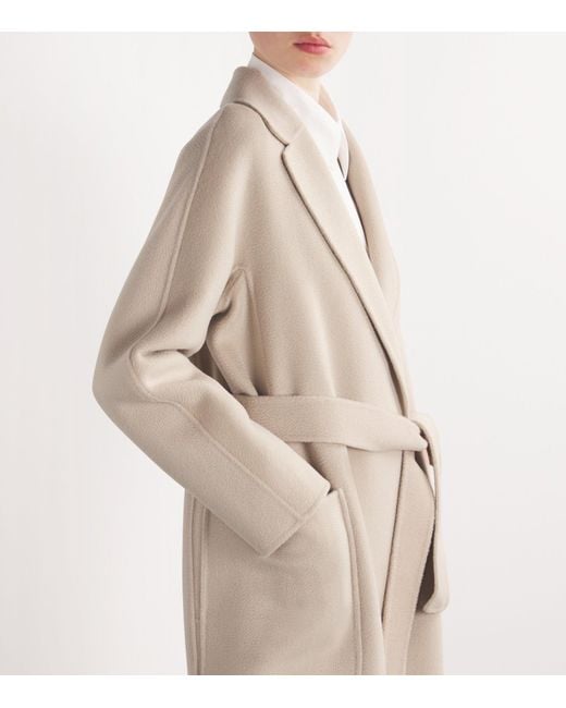 Max Mara Virgin Wool-Cashmere Wrap Coat in Natural | Lyst