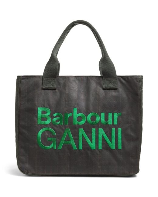 Barbour X Ganni Logo Tote Bag in Green | Lyst