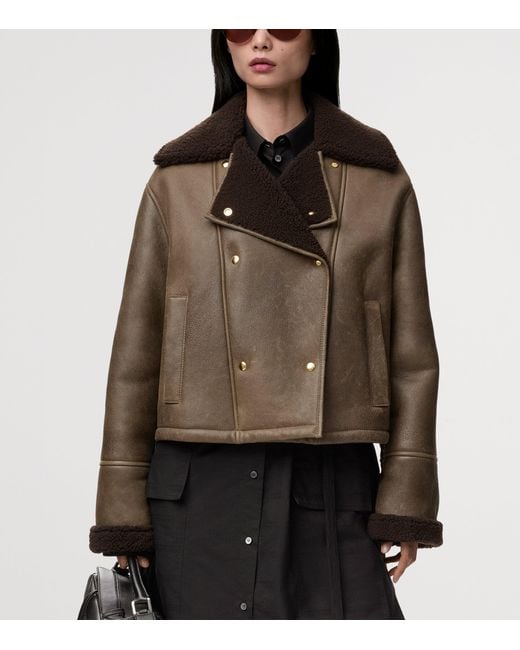 Loewe Lambskin Shearling-Collar Aviator Jacket in Brown | Lyst