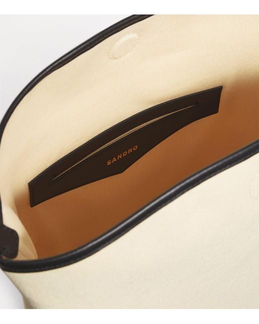 Sandro Canvas-Leather Tangoso Bucket Bag in White | Lyst