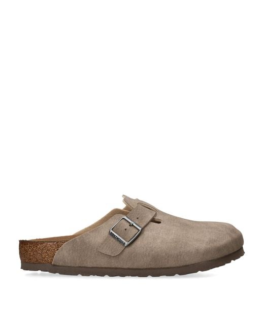 Birkenstock Suede Boston Clogs in Brown | Lyst