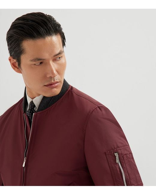 Brunello Cucinelli Technical Satin Bomber Jacket in Red for Men | Lyst UK