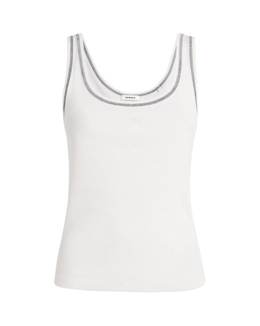 Sandro Cotton Ribbed Tank Top in White | Lyst