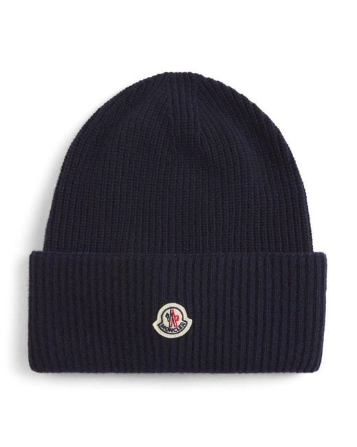 Moncler Wool Ribbed Beanie in Blue | Lyst UK
