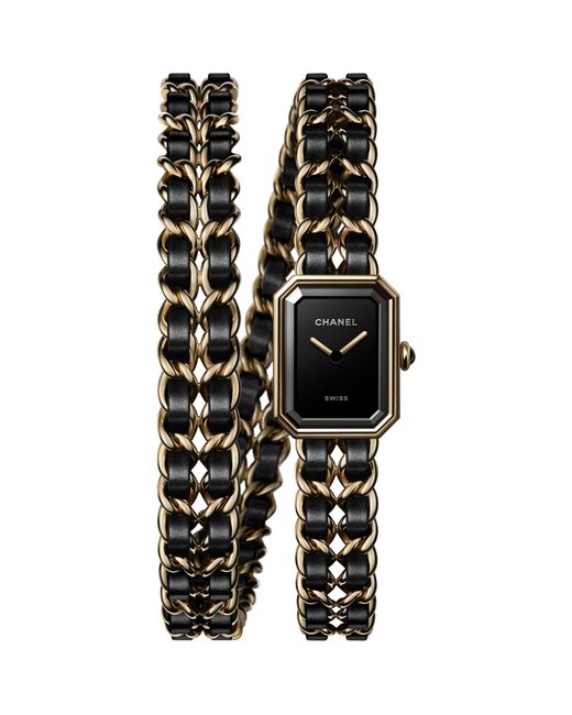 CHANEL Plated Première Iconic Chain Double Row Watch in Black | Lyst