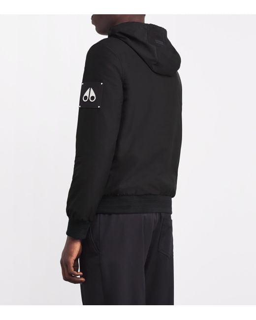 Moose Knuckles Leather Hooded Bomber Jacket in Black for Men | Lyst