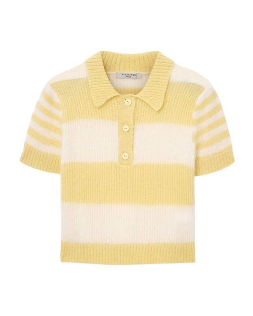 AllSaints Knitted Clem Polo Shirt in Yellow | Lyst