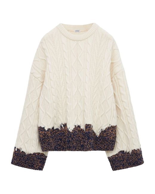 Loewe Wool Cable-Knit Contrast Sweater in Natural | Lyst UK