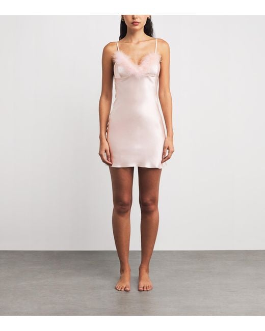 Gilda & Pearl Silk Feather-Trim Taylor Slip Dress in Pink | Lyst
