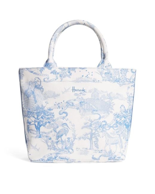Harrods Small Toile Print Tote Bag in Blue | Lyst UK