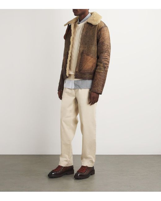 Polo Ralph Lauren Leather-Shearling Bomber Jacket in Brown for Men | Lyst UK