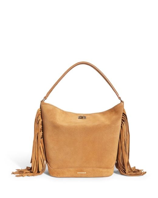 Sandro Suede Tangoso Bucket Bag in Brown | Lyst UK