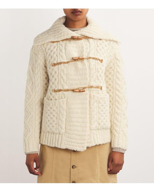 Polo Ralph Lauren Wool Aran-Knit Cardigan in Natural | Lyst