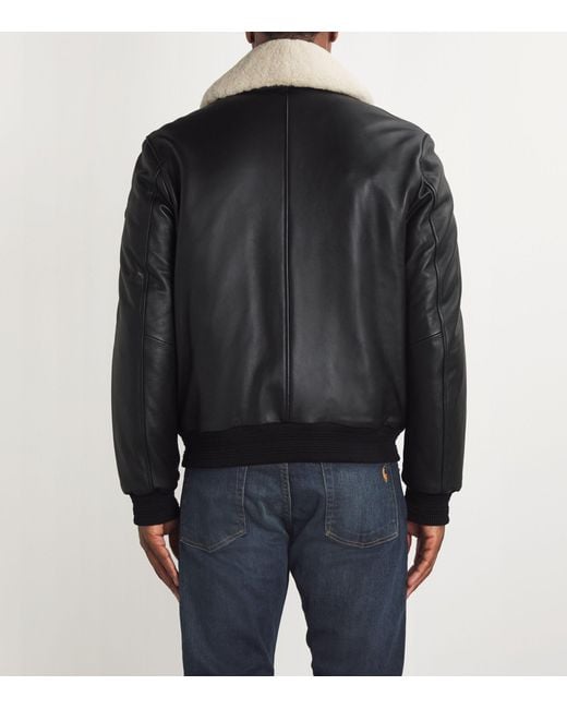 Moose Knuckles Leather Bomber Jacket in Black for Men | Lyst