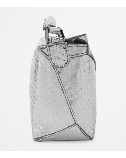 Loewe Exclusive Mini Python Skin Puzzle Edge Top-Handle Bag in Metallic ...