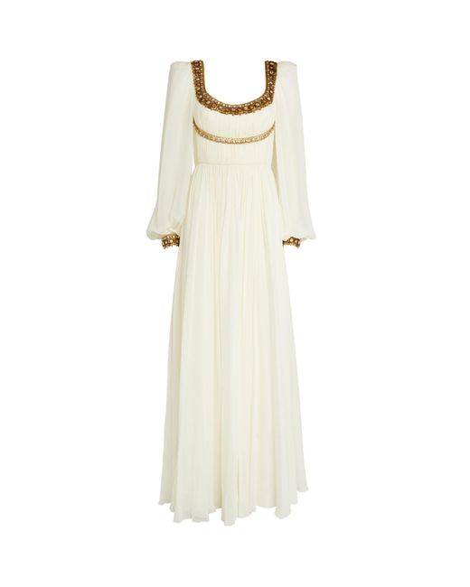 Zuhair Murad Silk Flared Beaded Gown In White Lyst