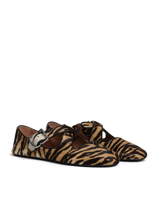 Alaïa Calf Hair Tiger-Print Criss-Cross Ballet Flats in Brown | Lyst UK