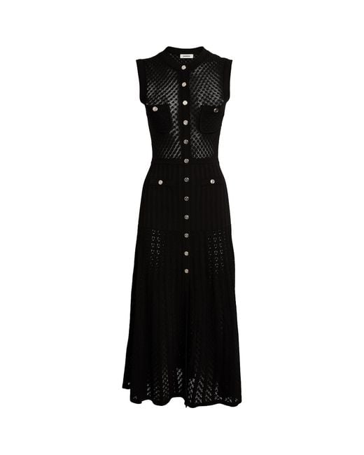 Sandro Lace-detail Midi Dress in Black | Lyst