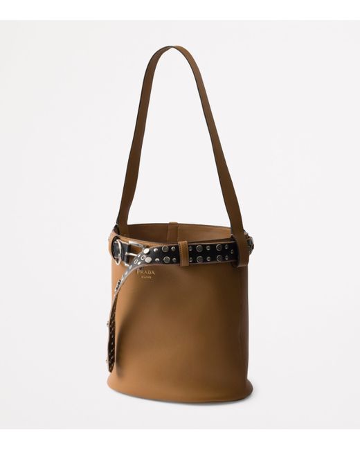 Leather bucket bag with buckle store