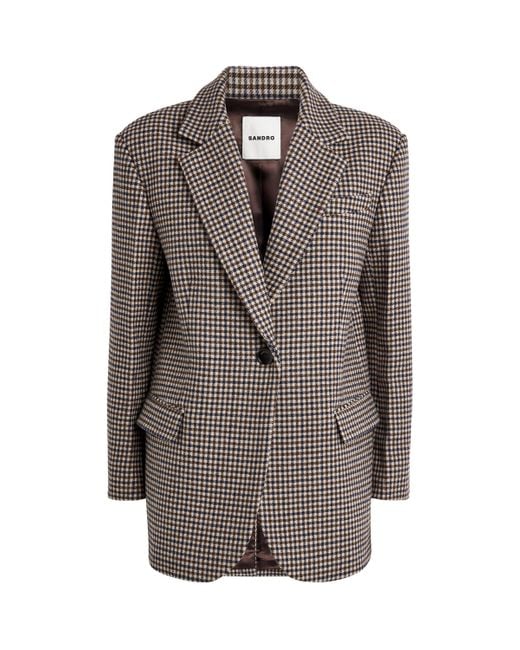 Sandro Wool-Blend Check Blazer in Brown | Lyst