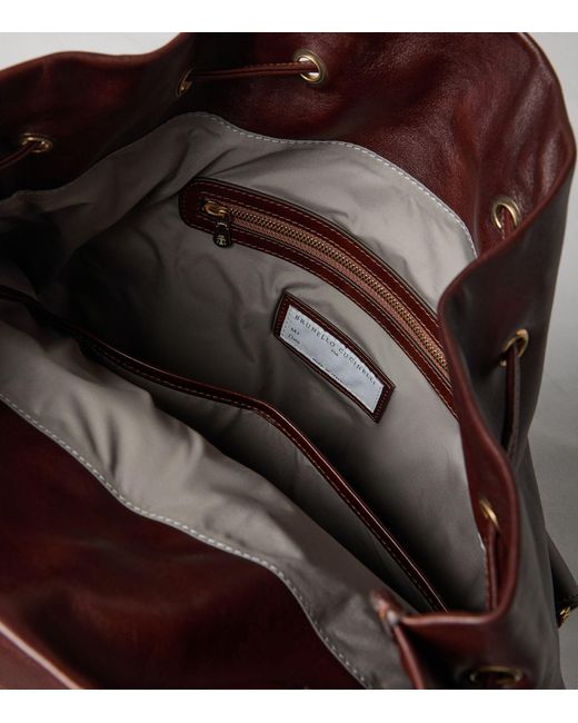 Brunello Cucinelli Leather Backpack in Brown for Men | Lyst