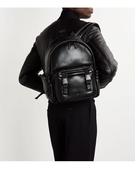 Ami Paris Leather Ami De Coeur Backpack in Black for Men | Lyst