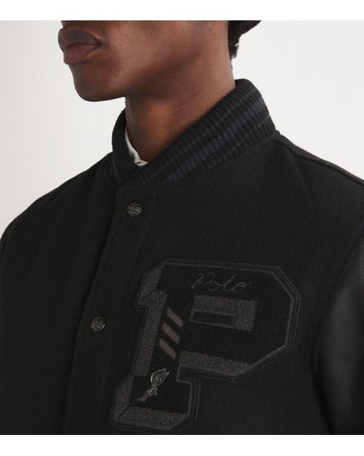 Polo Ralph Lauren Wool-Blend Appliqué Bomber Jacket in Black for Men | Lyst