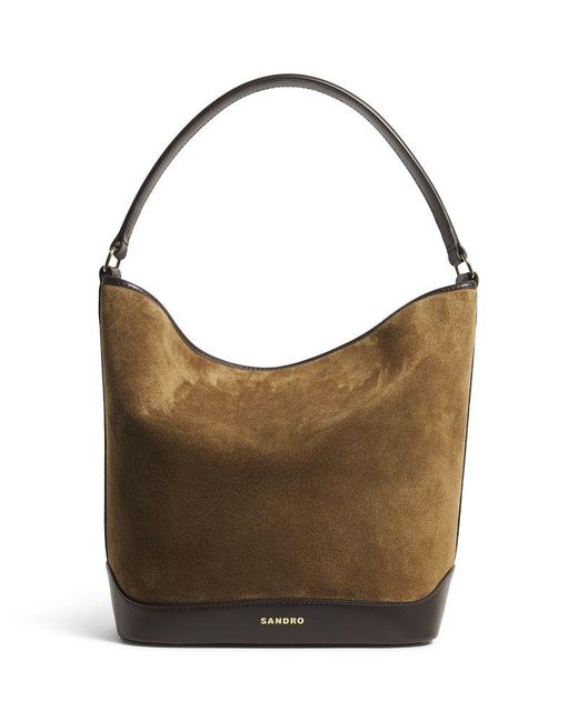 Sandro Suede-Leather Bucket Bag in Brown | Lyst