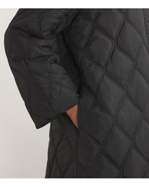 Ganni Quilted Ripstop Longline Coat in Black | Lyst