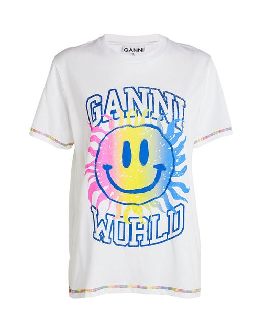 Ganni Cotton Smiley Face Graphic T-shirt in White | Lyst Ganni Cotton Smiley Face Graphic T-shirt in White | Lyst