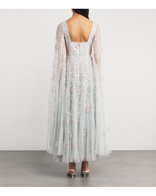 Needle & Thread Cape-Sleeve Versailles Ditsy Maxi Dress in White | Lyst