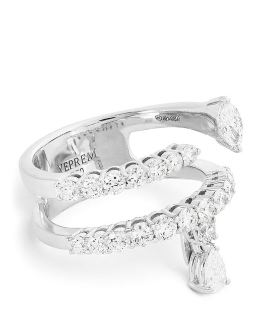 YEPREM And Diamond Y-Not Ring in White | Lyst