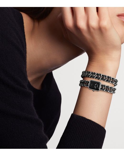 CHANEL Coated Steel Première Iconic Chain Double Row Watch in Black ...