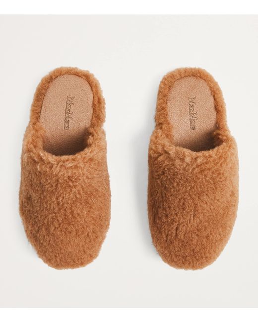 Max Mara Camel-Silk Teddy Slippers in Brown | Lyst