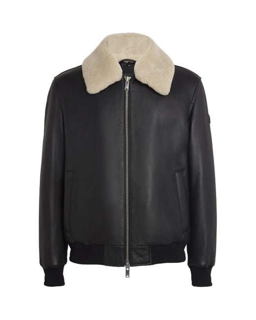 Moose Knuckles Leather Bomber Jacket in Black for Men | Lyst
