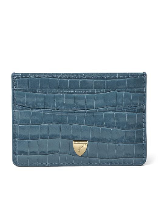 Aspinal of London Leather Croc-Embossed Slim Card Holder in Blue | Lyst UK