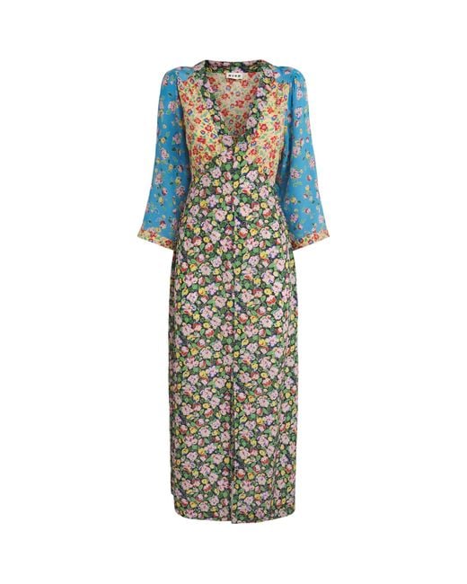 RIXO London Silk Dahlia Midi Dress in Blue | Lyst UK