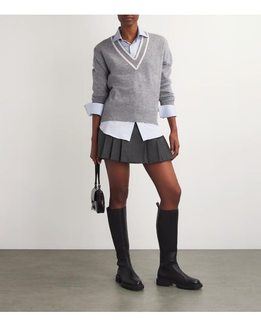 Sandro Wool Pleated Mini Skirt in Gray | Lyst
